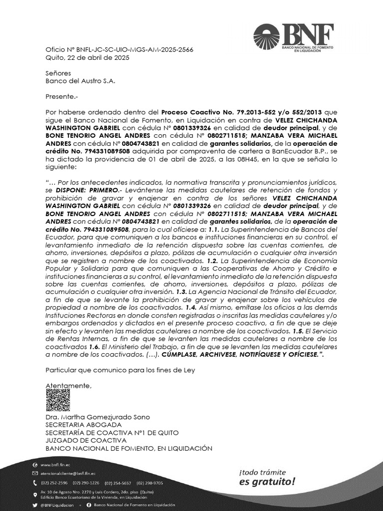 Velez Chichanda Oficio BA PT-signed | PDF | Bancos | Servicios financieros