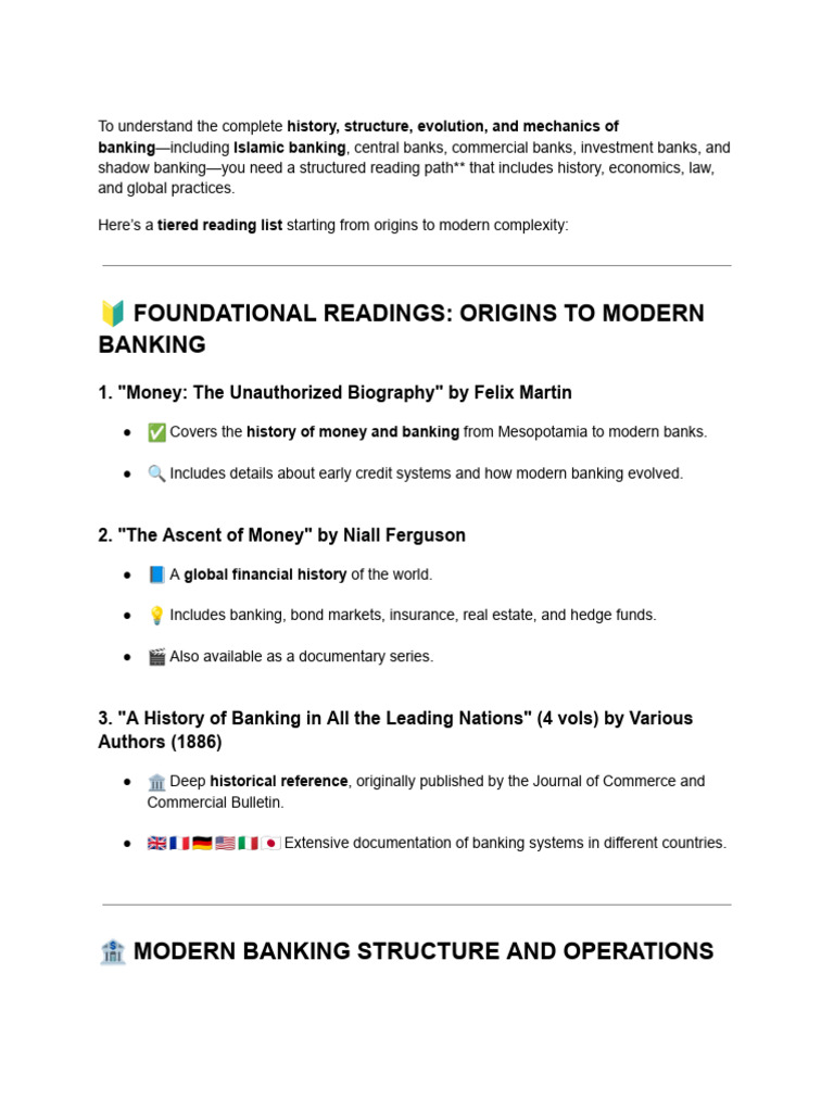 Comprehensive Banking Reading List | PDF | Banks | Islamic Banking And ...