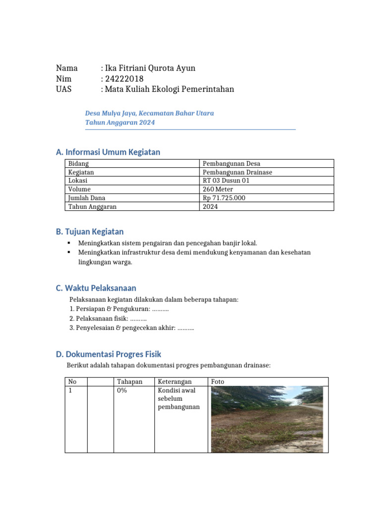 Laporan Pembangunan Drainase 2024 | PDF