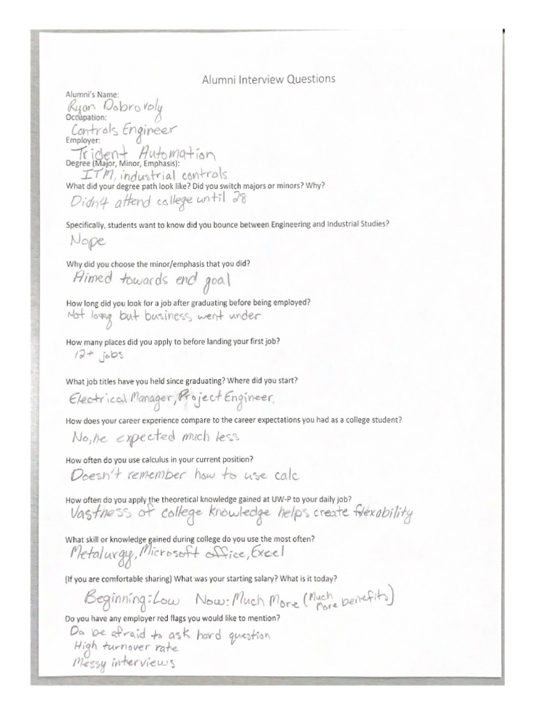 Alumni Interview Questions | PDF