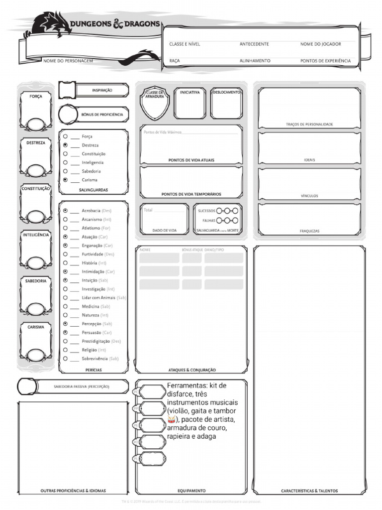 Ficha Oficial D&D 5E Edit - Vel | PDF