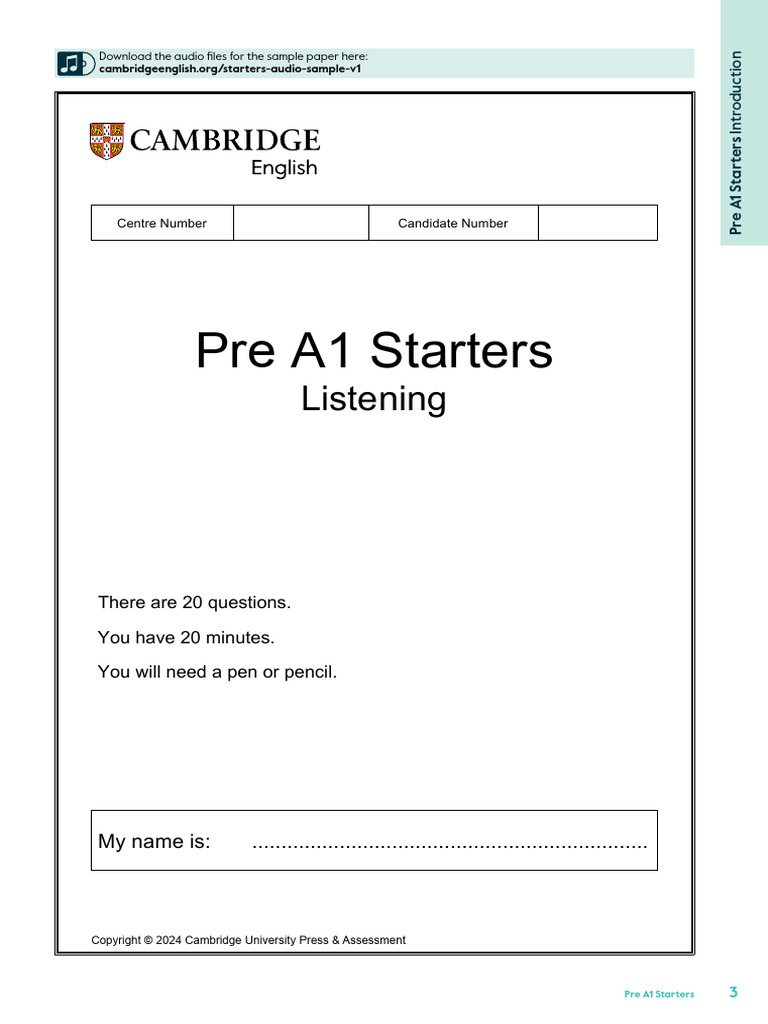 Pre A1 Starters Sample Paper | PDF