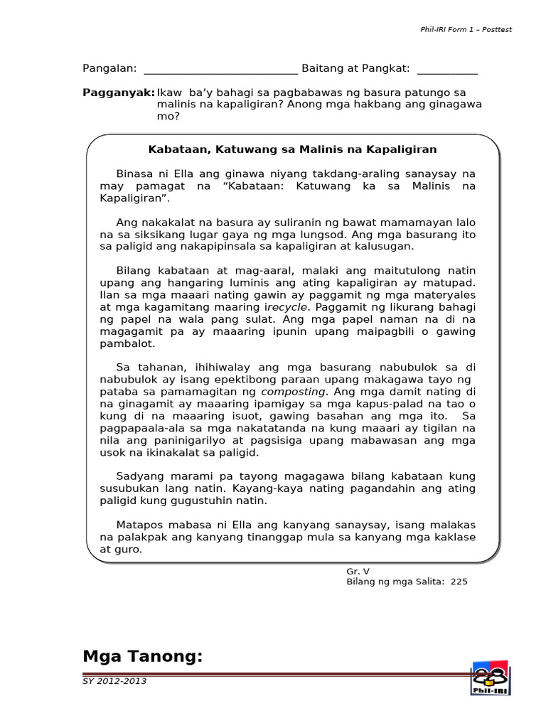 Gr. 5 Kabataan, Katuwang Sa Malinis Na Kapaligiran | PDF