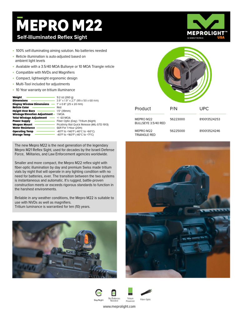 Mepro m22 Sell Sheet | PDF | Telescopic Sight | Optical Devices