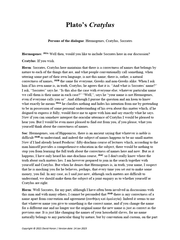 Platos Cratylus English Translation by David Horan 1 | PDF | Weaving