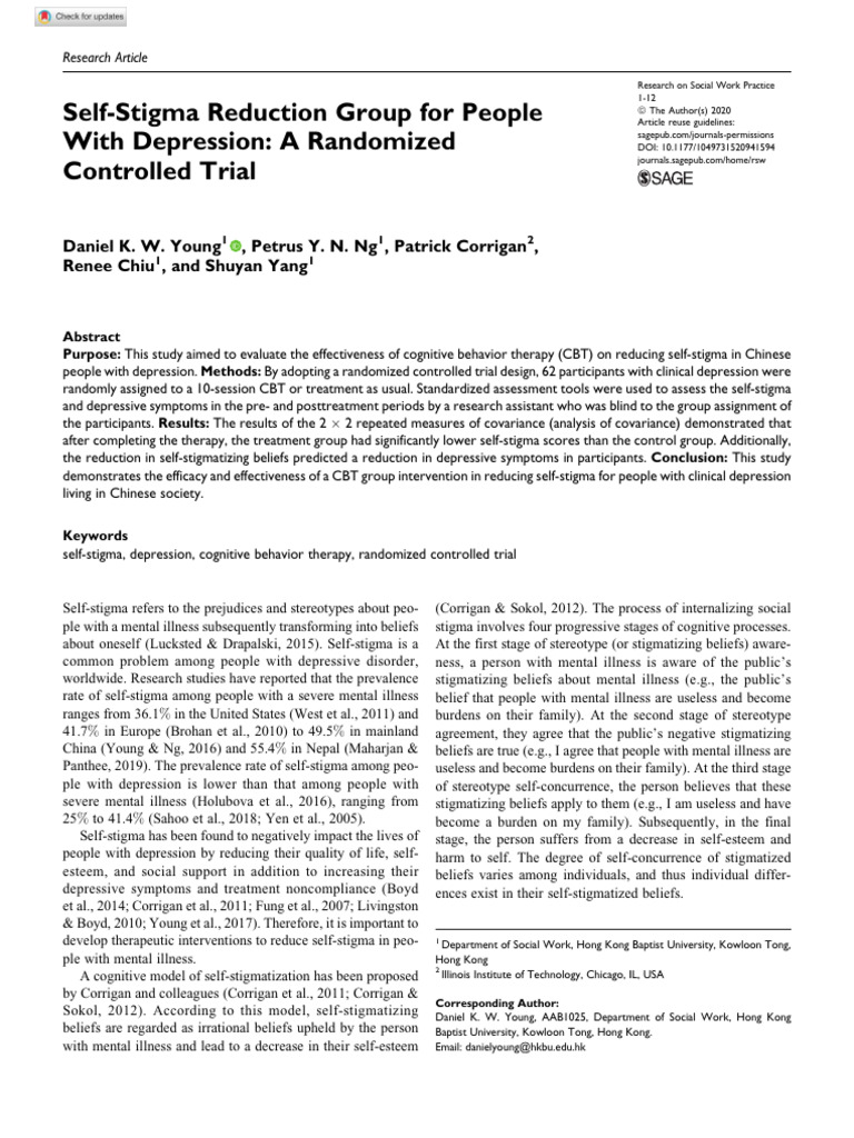 Reducing Self-Stigma in Depression via CBT | PDF | Cognitive Behavioral ...