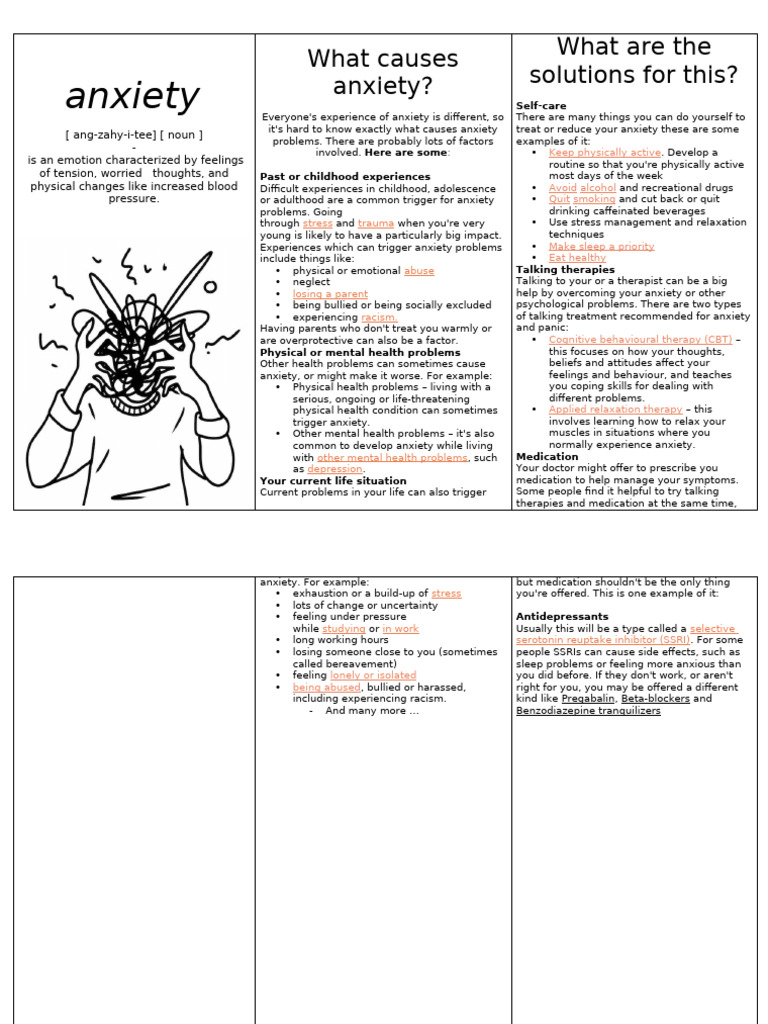 Anxiety Brochure Inside Part | PDF | Anxiety | Selective Serotonin ...