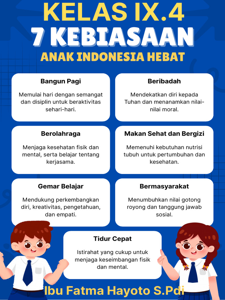 Poster 7 Kebiasaan Anak Indonesia Hebat Biru Sederhana Ilustratif ...