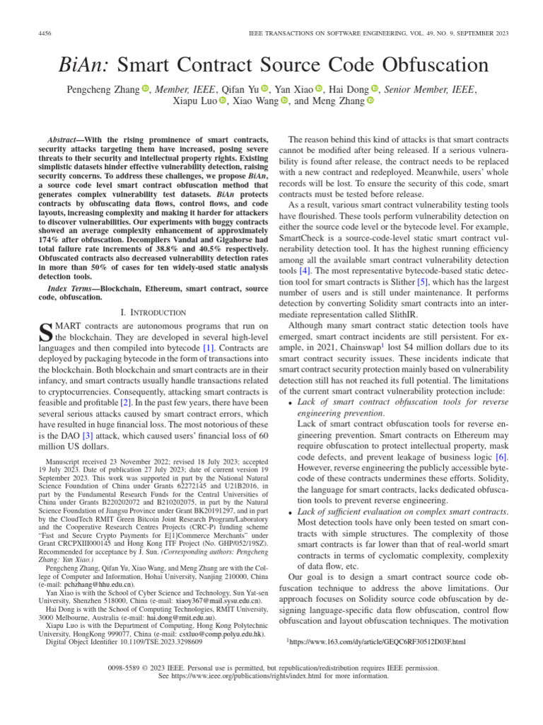 BiAn Smart Contract Source Code Obfuscation | PDF | Control Flow | Computer Security