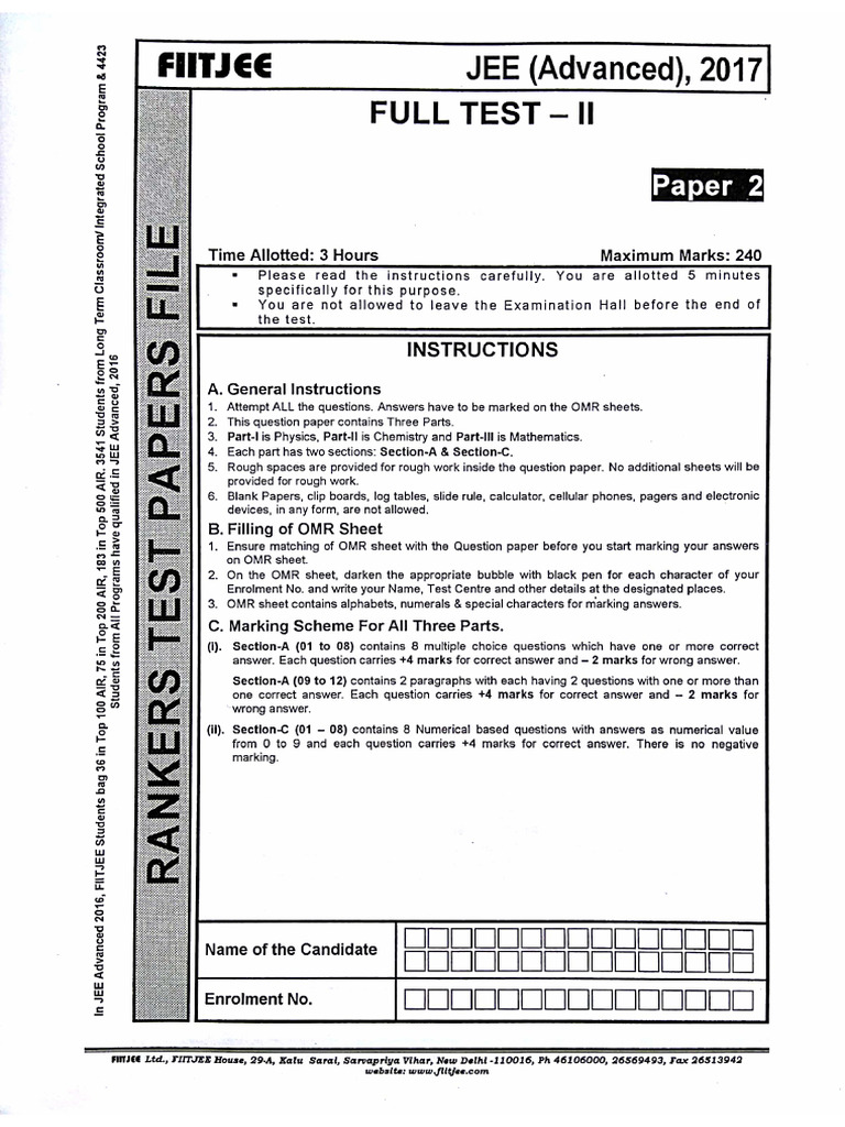JEE Advanced Full Test II Paper 2 | PDF