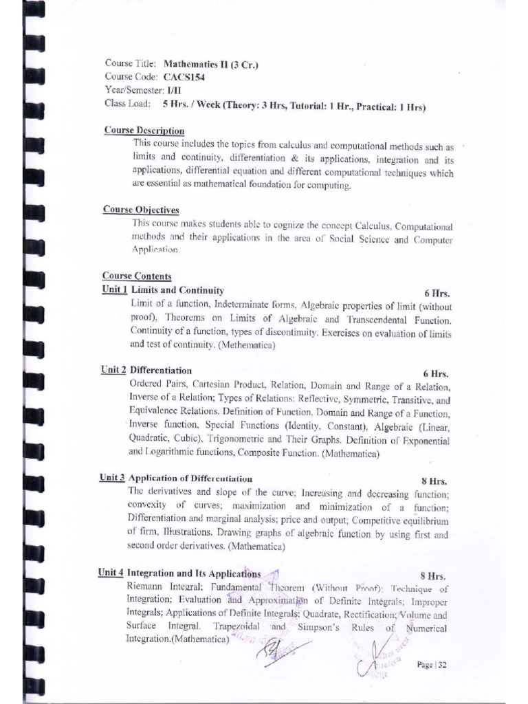 Mathematics II BCA Syllabus BCA | PDF
