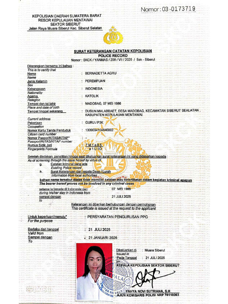 Bernadetta Agru - SKCK | PDF