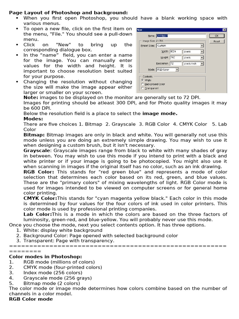 Photoshop Color Modes and Page Layout | PDF | Rgb Color Model | Window ...