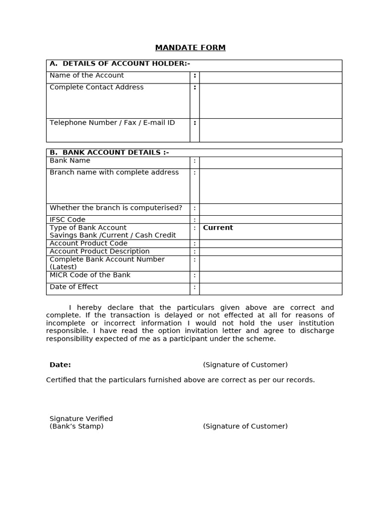 D Mandate Form Format | PDF