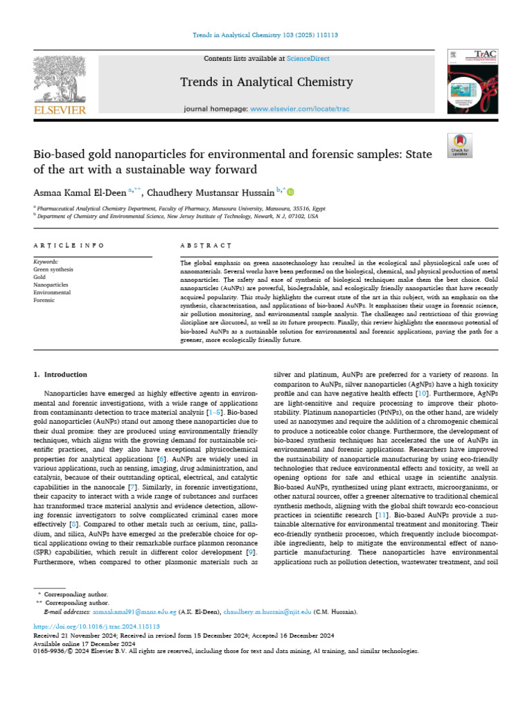 Bio-Based Gold Nanoparticles in Forensics | PDF | Nanoparticle ...