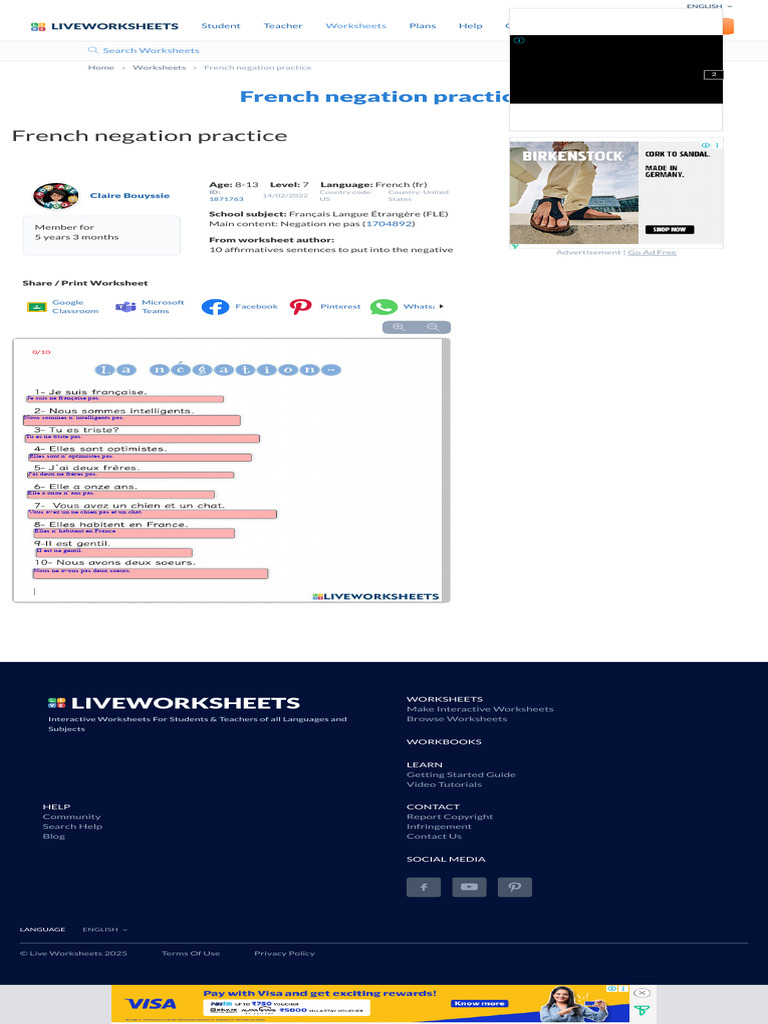 French Negation Practice Worksheet | PDF