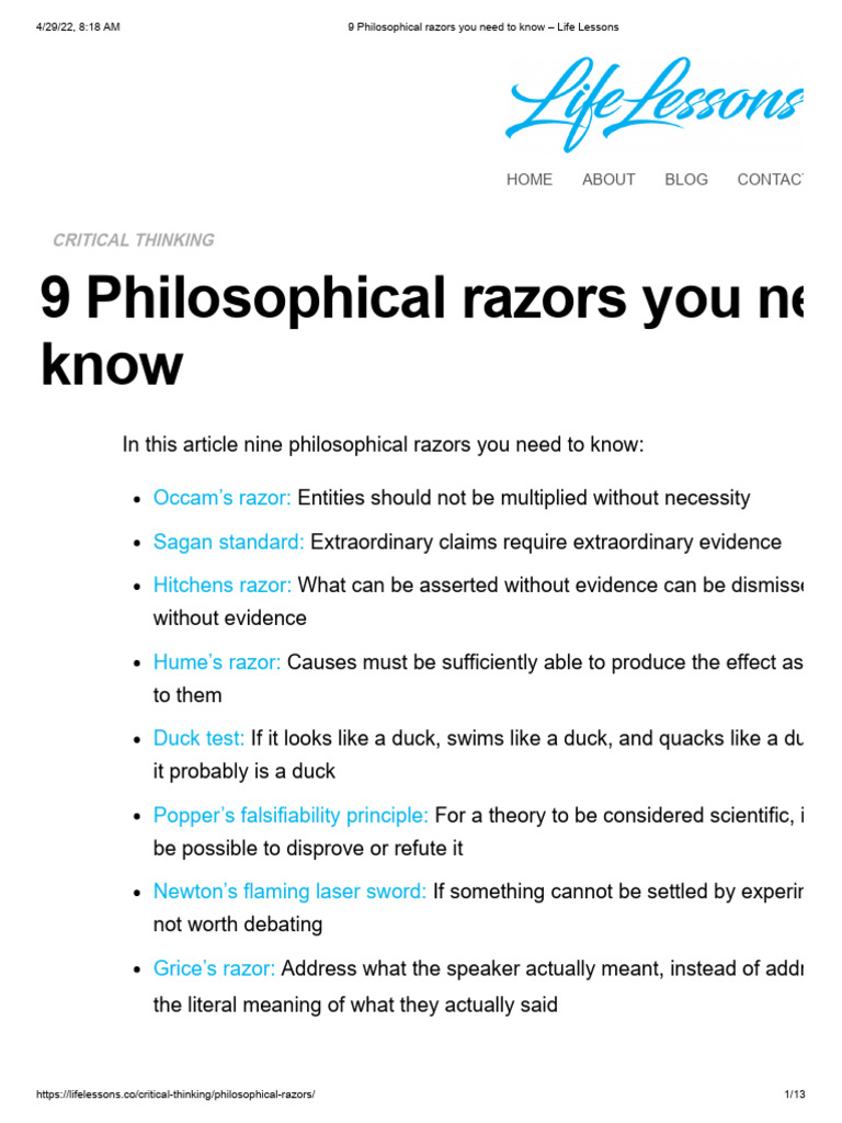 9 Philosophical Razors You Need To Know - Life Lessons | PDF ...