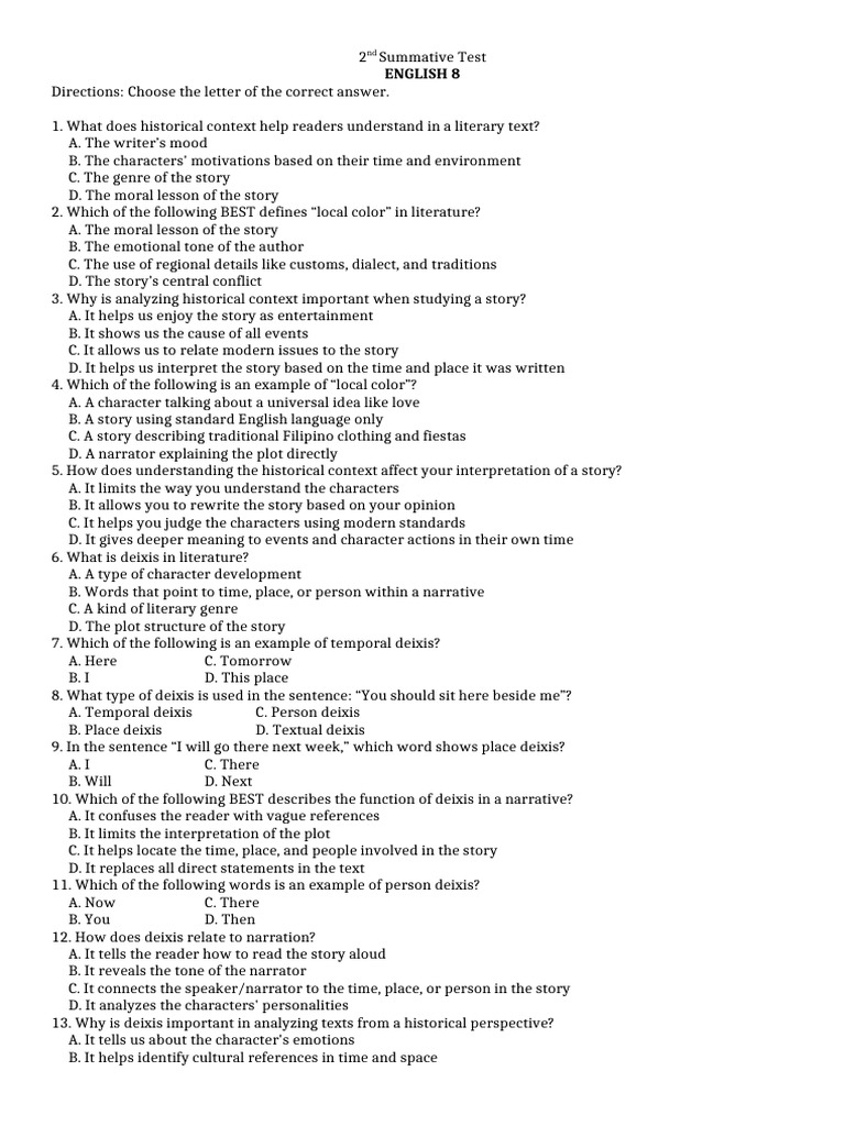 Complete Summative Tests Literature | PDF | Narration | Narrative