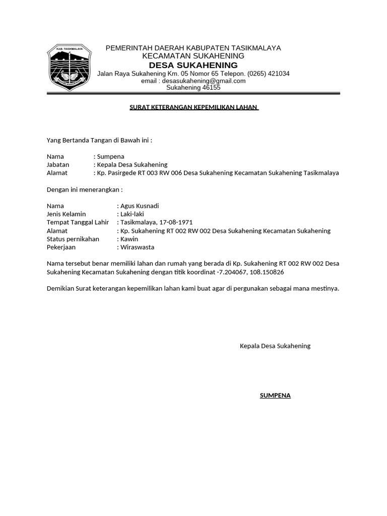 Surat Kepemilikan Lahan_Kop Desa | PDF