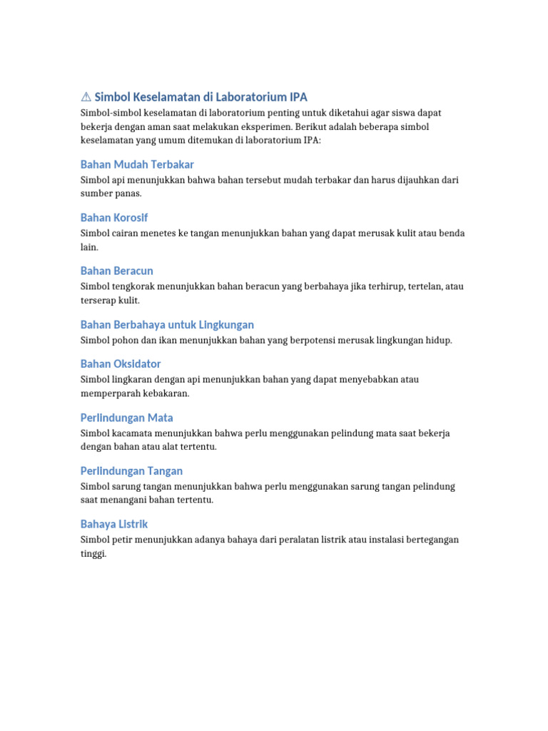Simbol Keselamatan Laboratorium IPA | PDF