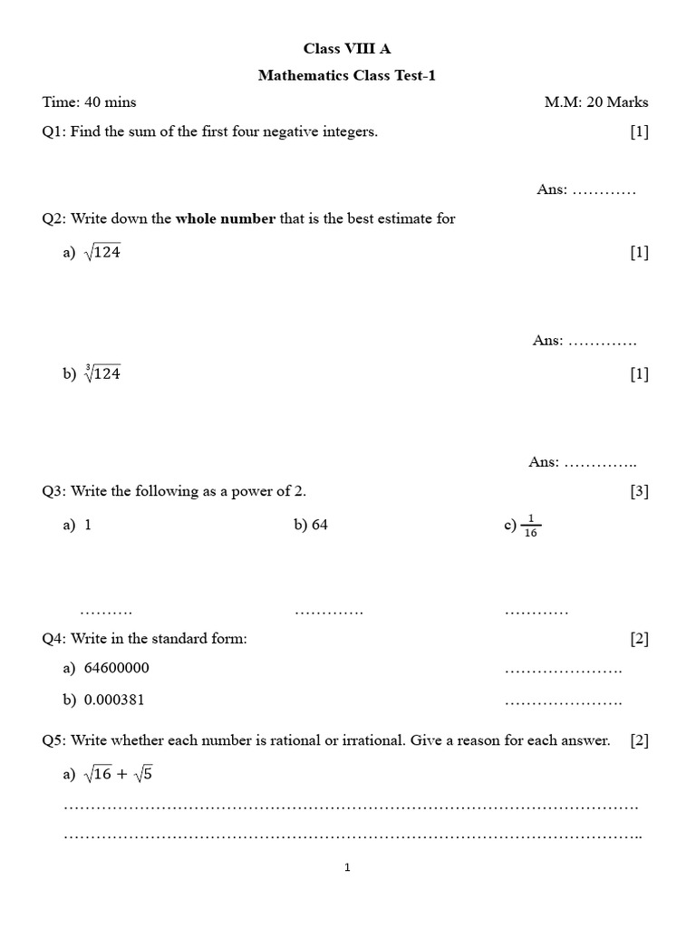 Class 8 Test-1 | PDF