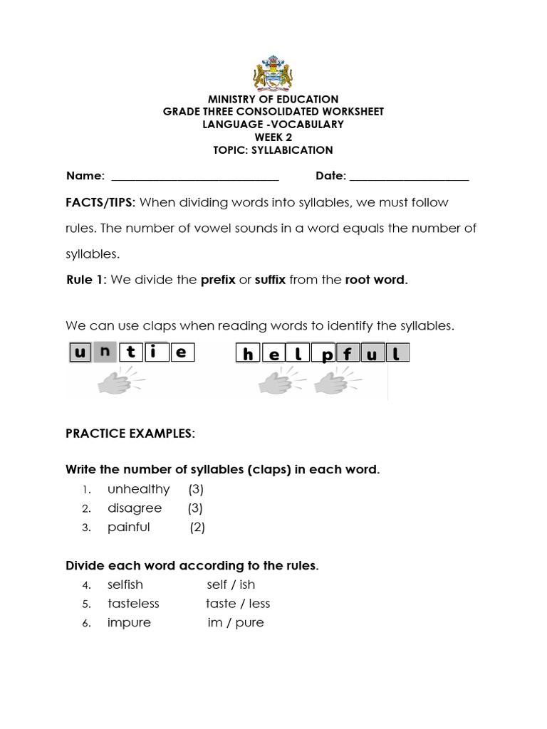Grade 3 Syllabication Worksheet | PDF | Syllable | Word