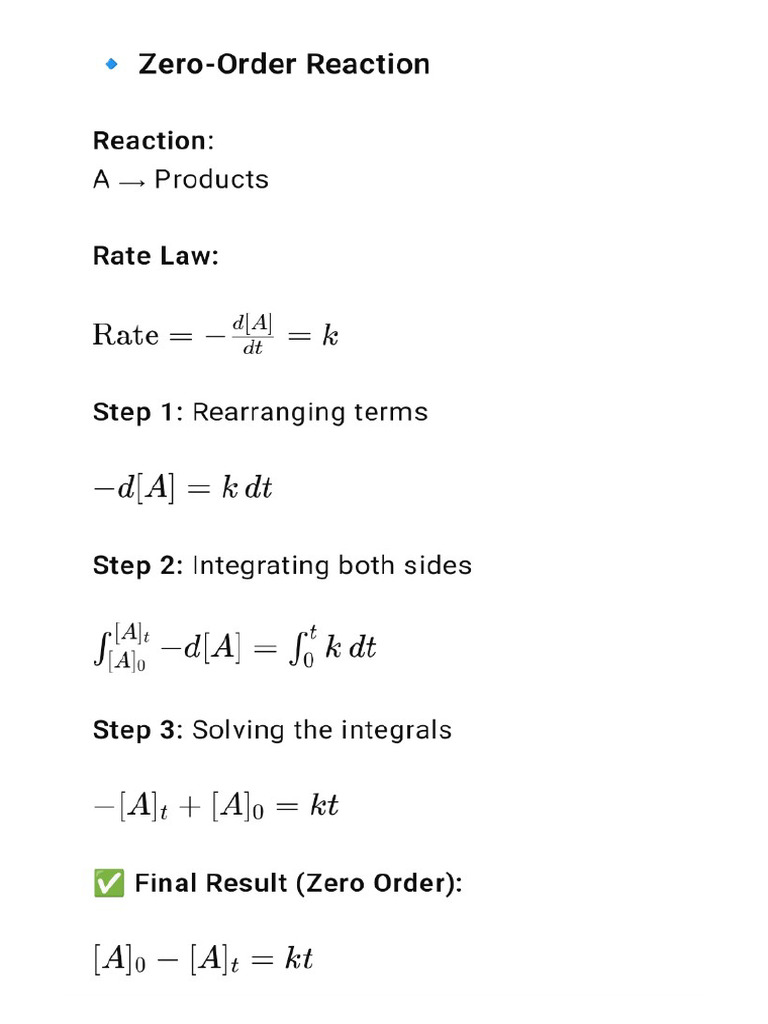 Integrated Rate Equation For Zero Order and 1st Order | PDF