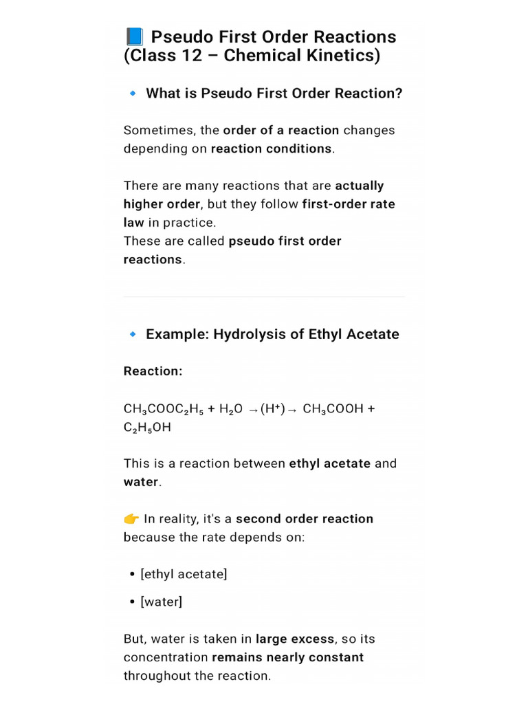 Pseudo First Order Reaction With Example | PDF