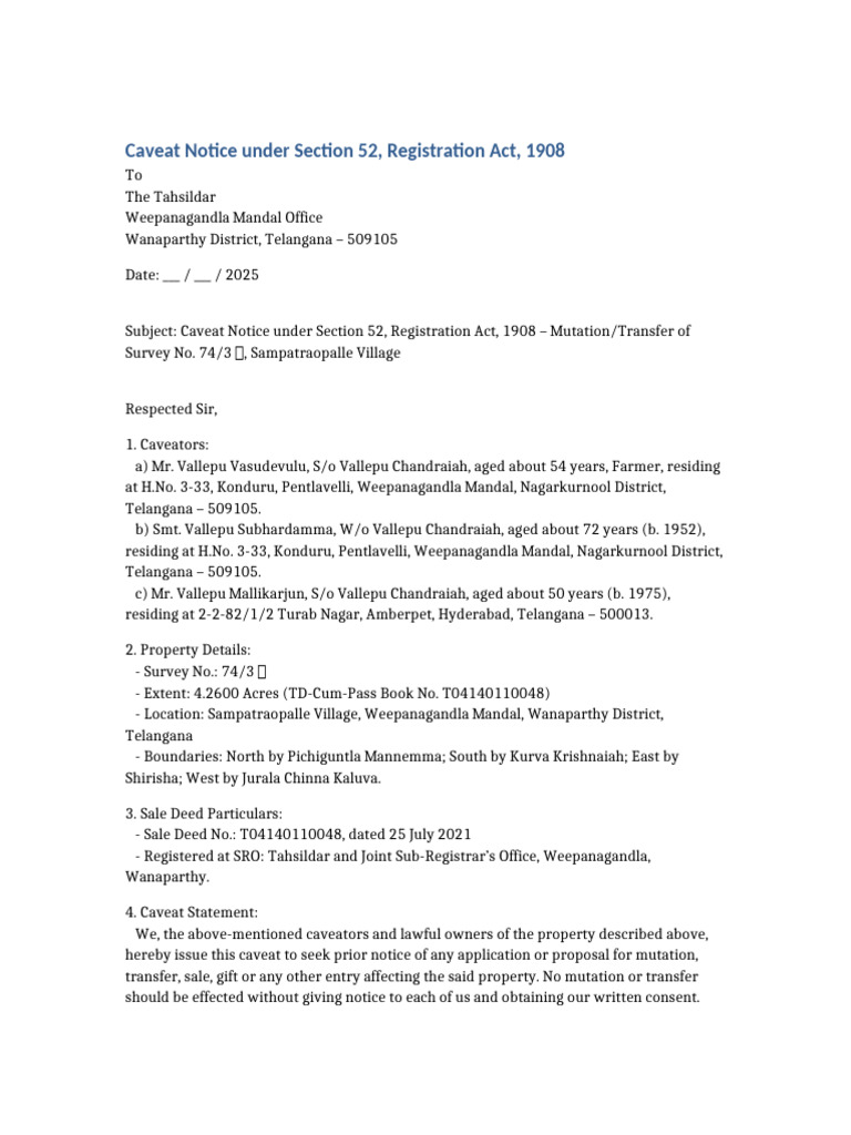 Caveat Notice Clients General | PDF | Civil Law (Common Law) | Common Law
