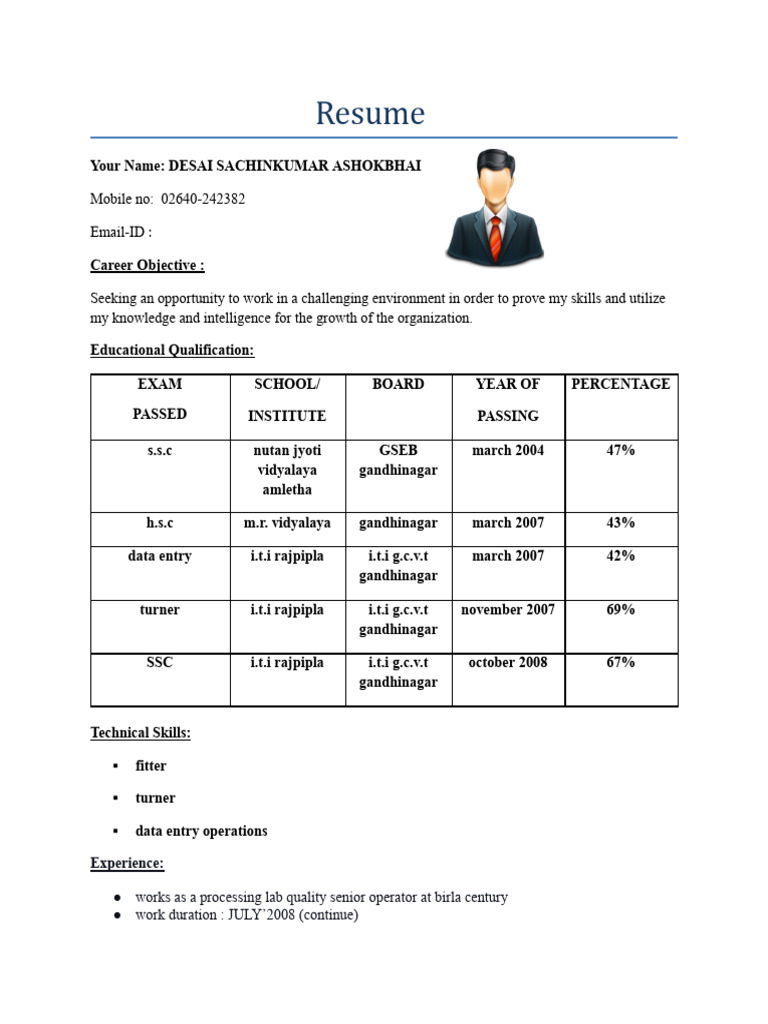 ITI Fitter Resume Format | PDF