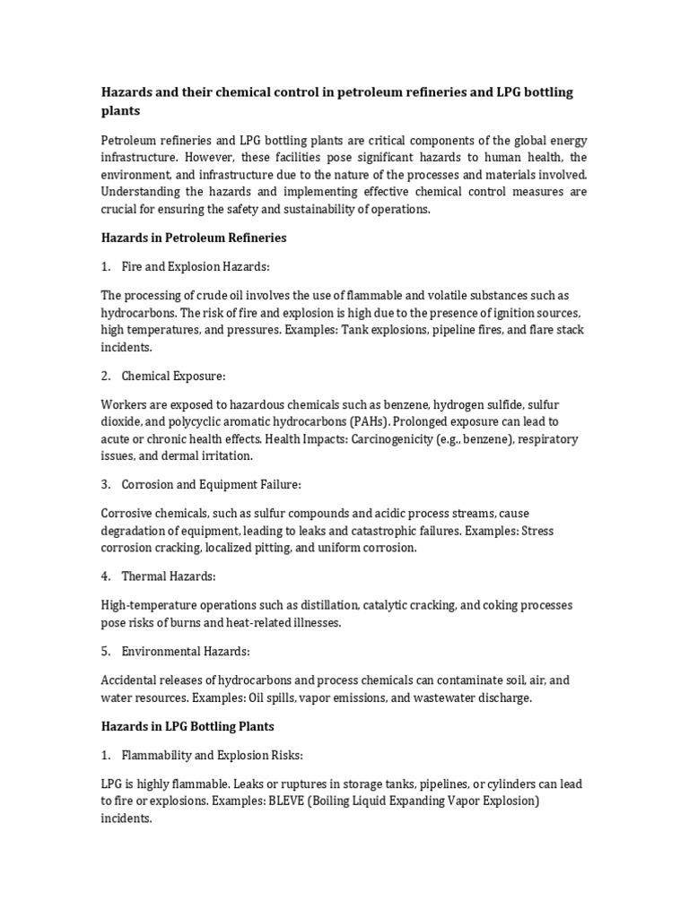 Hazards and Chemical Control | PDF | Oil Refinery | Liquefied Petroleum Gas