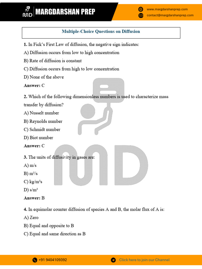 500 Mass Transfer MCQ For PSU Exams Campus Placement 1752991920 | PDF | Distillation | Diffusion