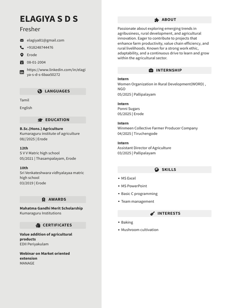 Elagiya S D S Flowcv Resume 20250727 | PDF