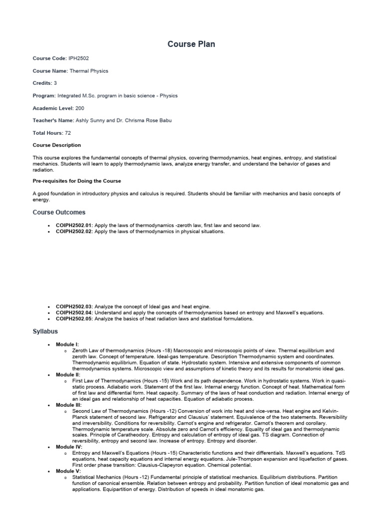 Thermal Physics Course Overview | PDF | Second Law Of Thermodynamics ...