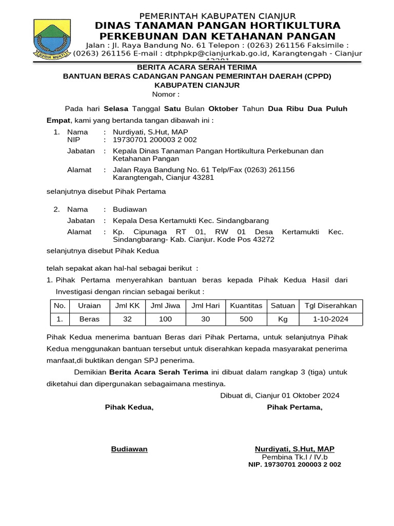 BERITA ACARA Desa Kertamukti Sindangbarang 1 | PDF