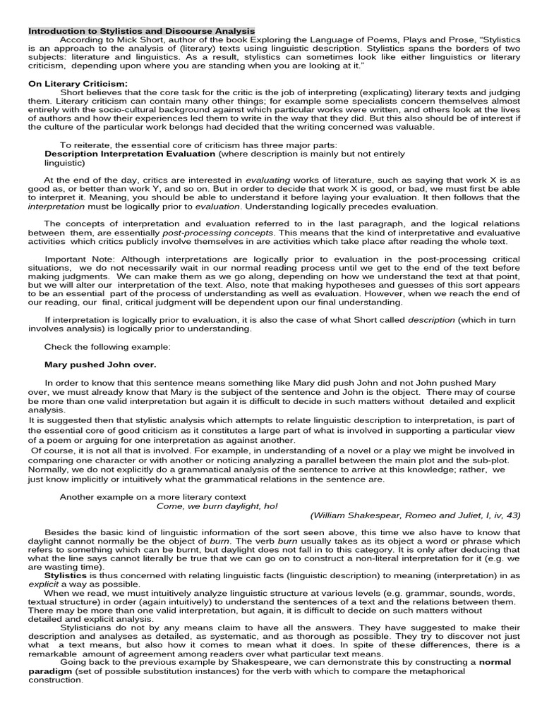 Stylistics and Discourse Analysis Overview | PDF | Clause | Idiom