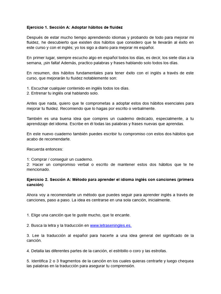 Ejercicios de Fluidez Documento PDF | PDF | Youtube | Canciones