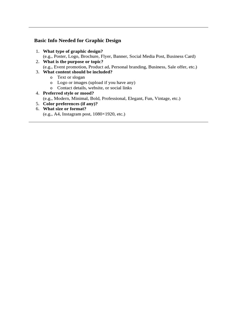 Basic Info Needed For Graphic Design | PDF