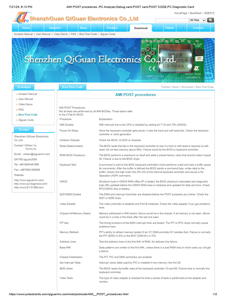 AMI POST Procedures - PC Analyzer, Debug Card, POST Card, POST CODE, PC ...