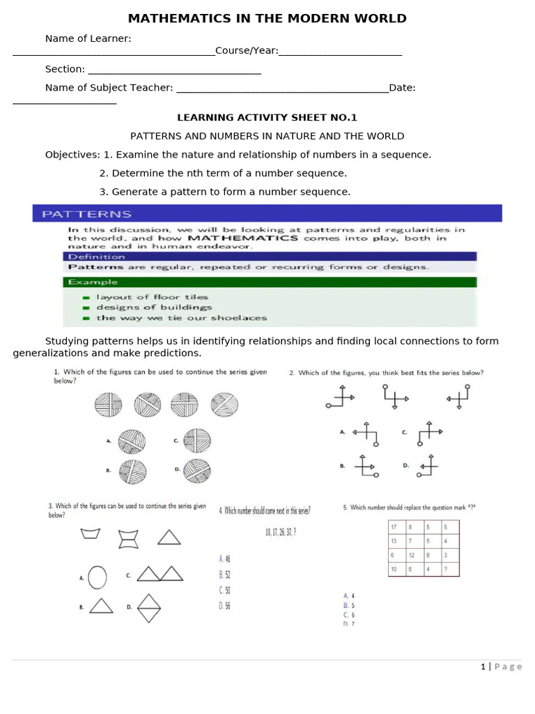GE MATH MMW PRELIM COVERAGE With Activities | PDF | Sequence | Mathematics