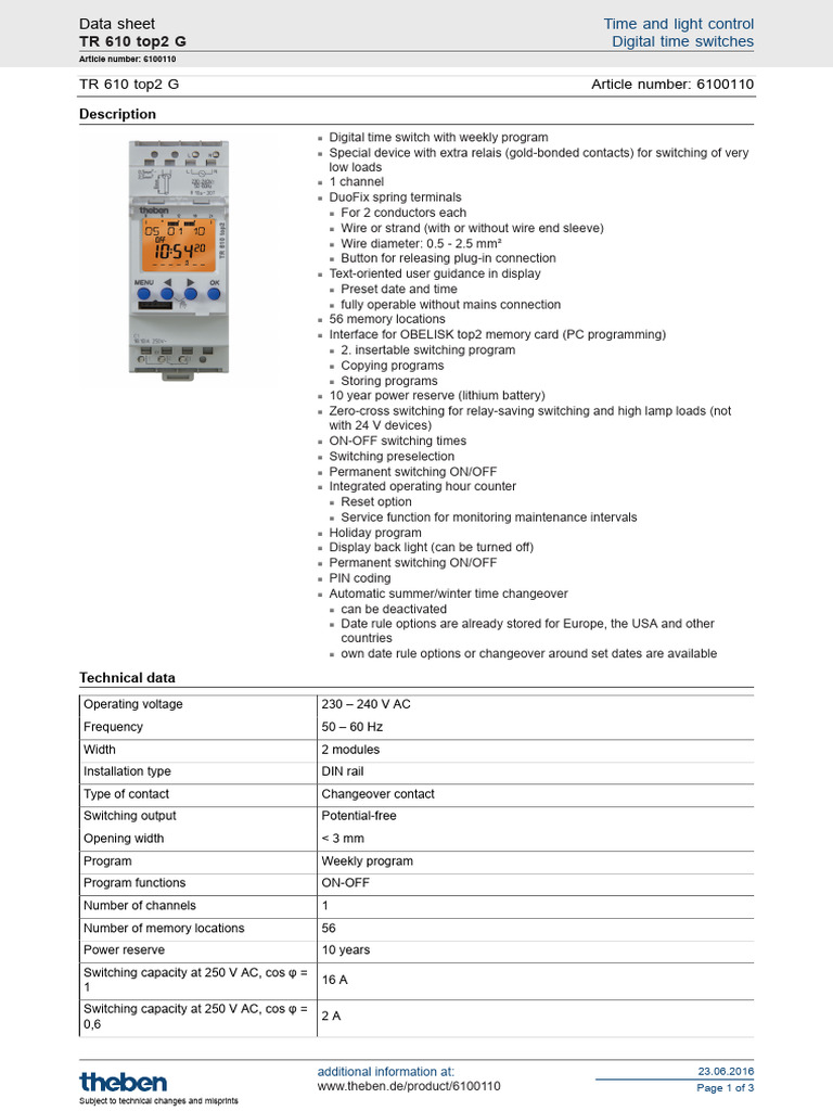 Theben TR 610 Top2 Digital Timer Guide | PDF | Mains Electricity ...