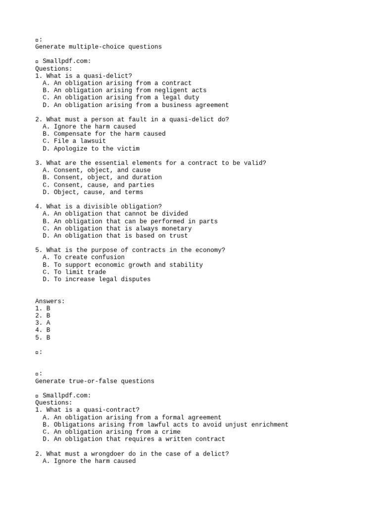 Obligations and Contracts-1 Generate-Quiz | PDF | Law Of Obligations | Justice