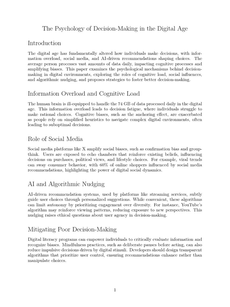 Decision-Making Psychology in Digital Age | PDF | Decision Making ...
