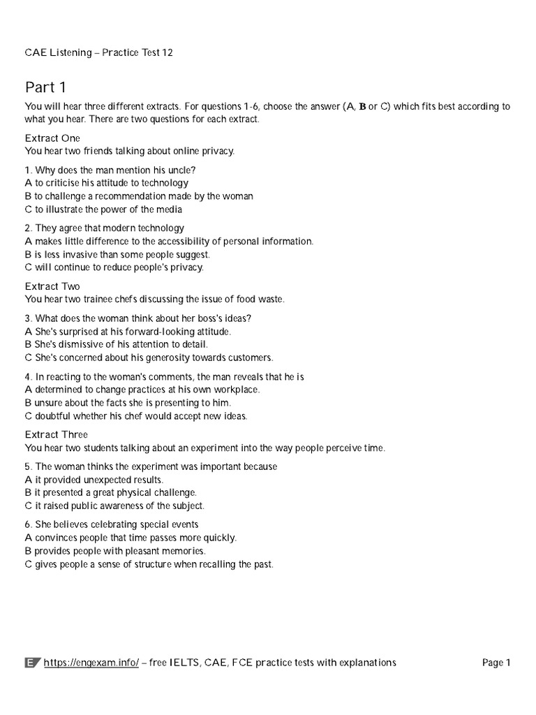 CAE Listening Practice Test 12 Printable v2 | PDF