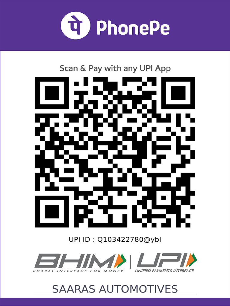 Saaras Automotives: UPI ID: Q103422780@ybl | PDF