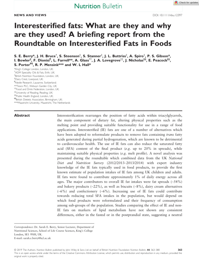 Nutrition Bulletin - 2019 - Berry - Interesterified Fats What Are They ...