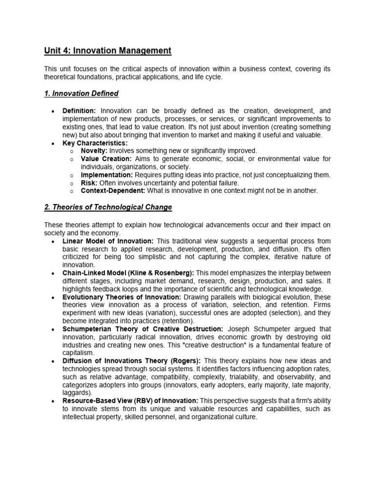 Unit - 4 - Technology and Innovation Management | PDF | Innovation ...