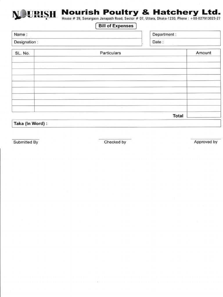 Bill of Expenses | PDF