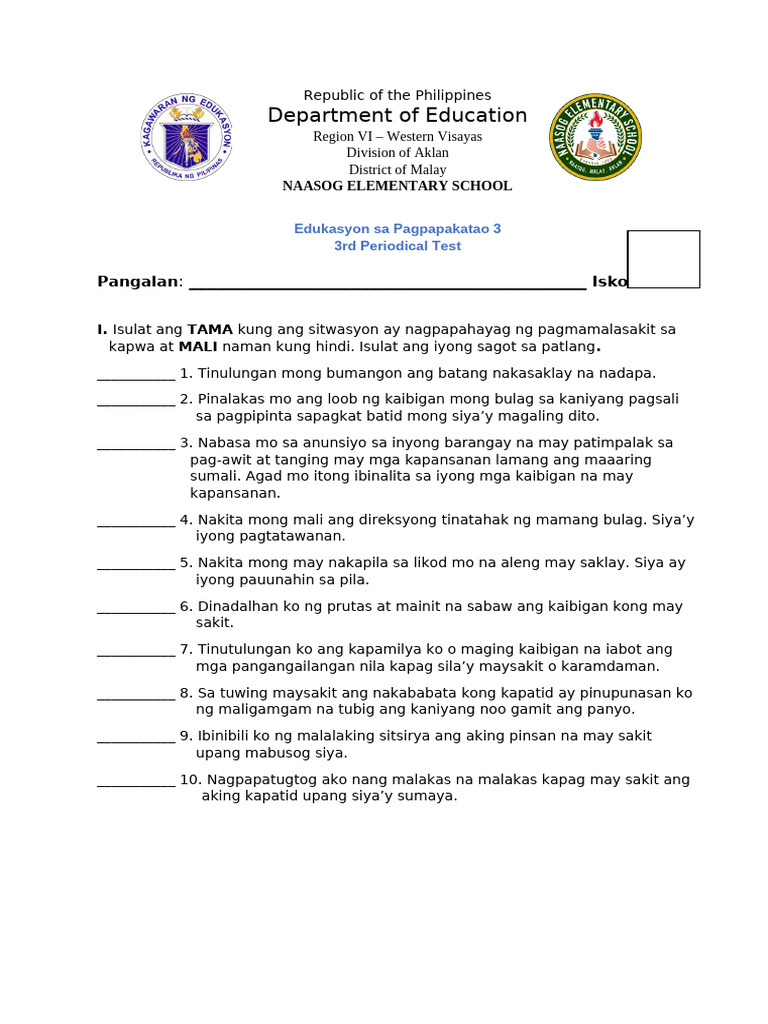 Esp3 - 3rd Periodical Exam | PDF