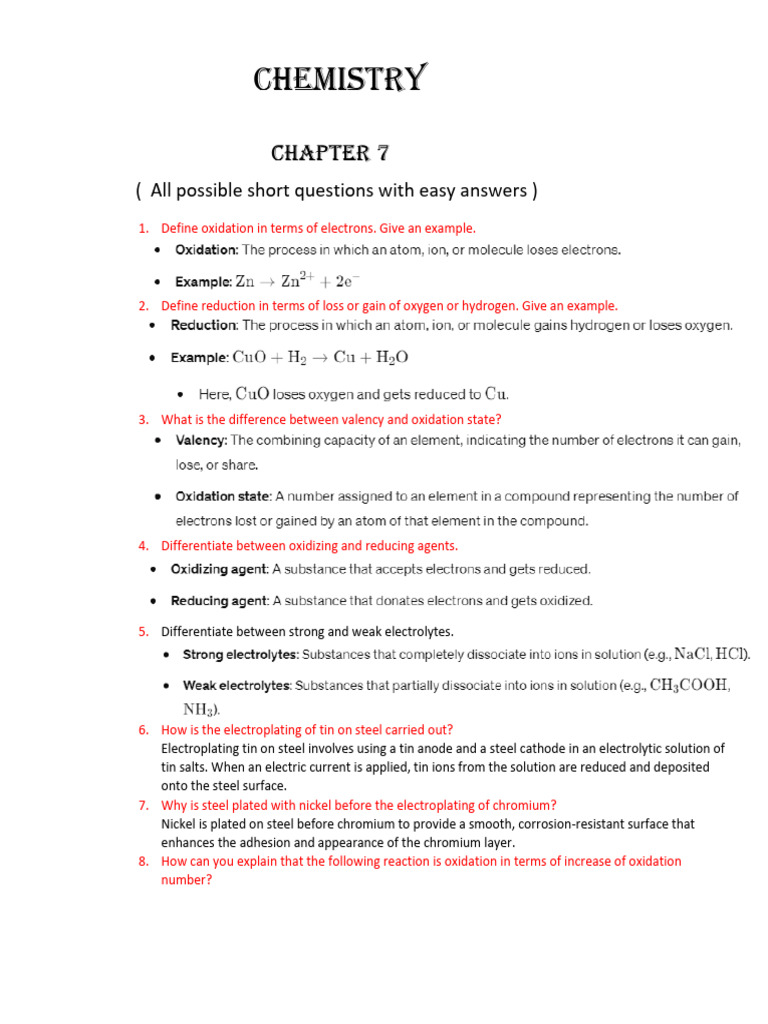 Chemistry Chapter 7 | PDF | Redox | Anode